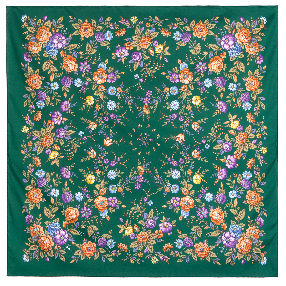 Платок женский Павловопосадский платок 1748 зеленый/фиолетовый, 80х80 см