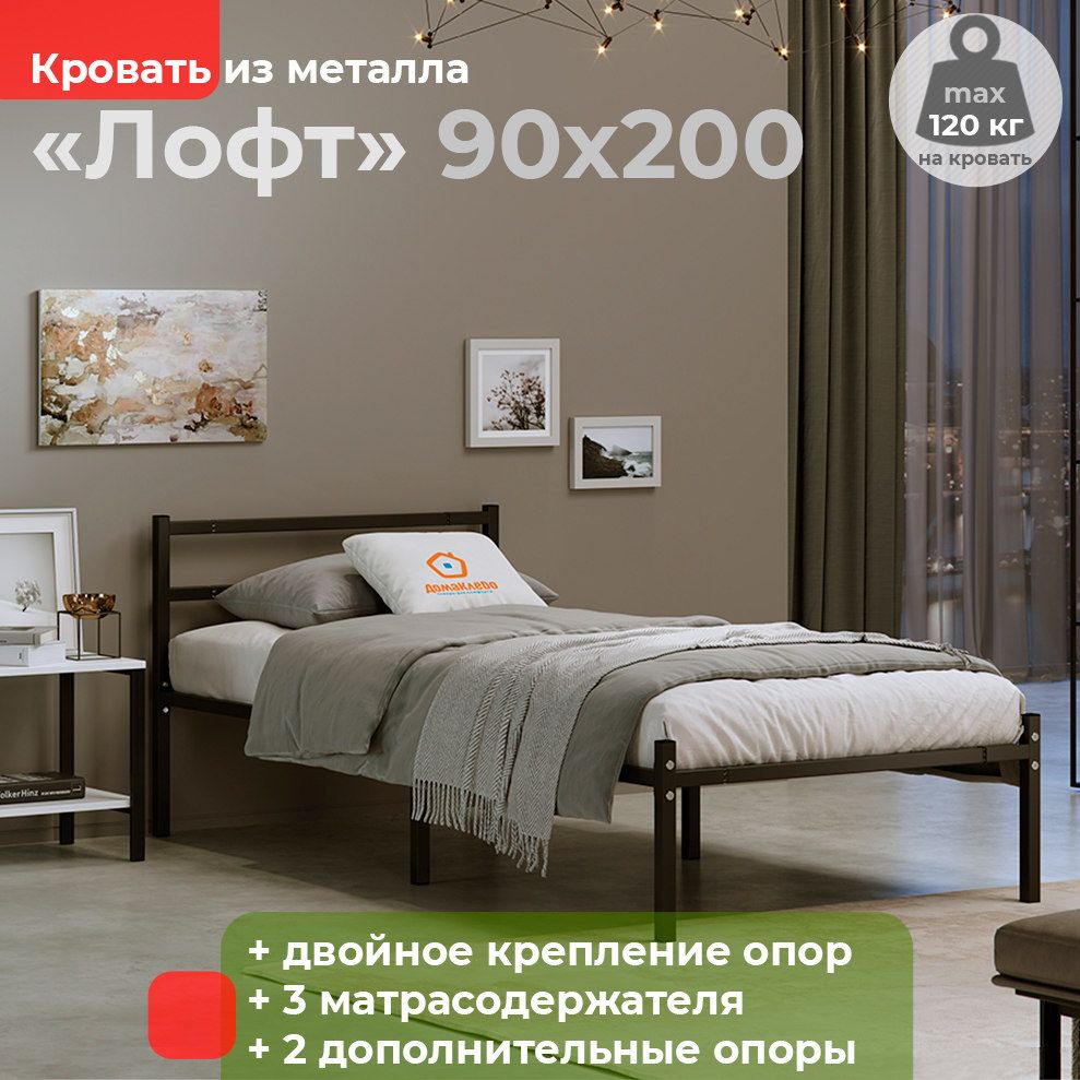 Кровать металлическая ДомаКлёво Лофт 90х200 черная