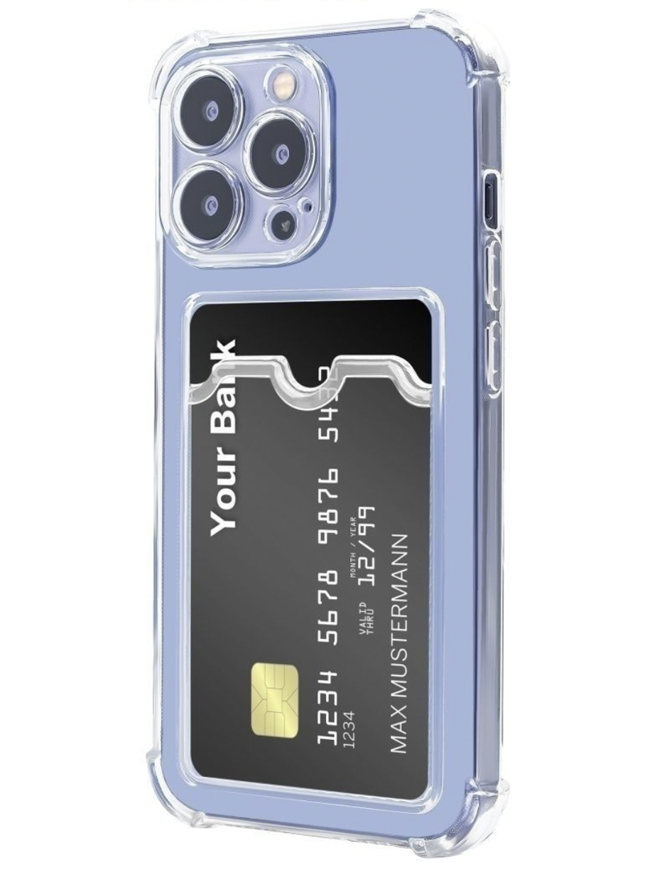 Чехол на iPhone 13 Pro с карманом для карт и защитой углов прозрачный