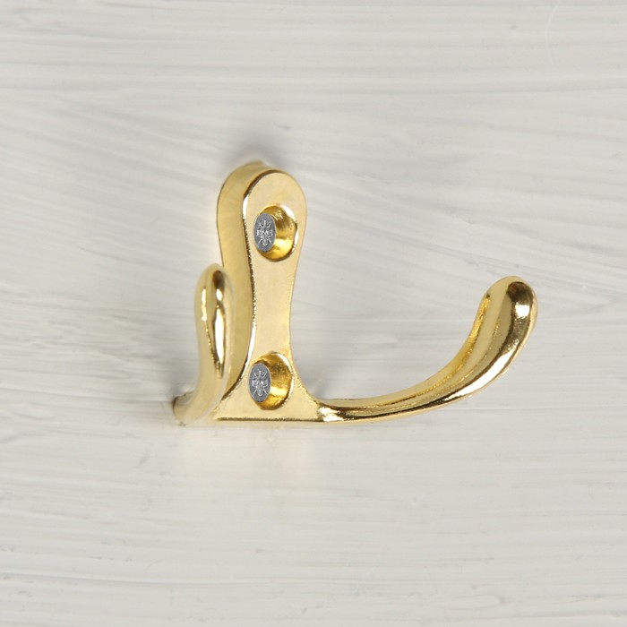 Крючок мебельный KM206GP, двухрожковый, цвет золото(5 шт.)