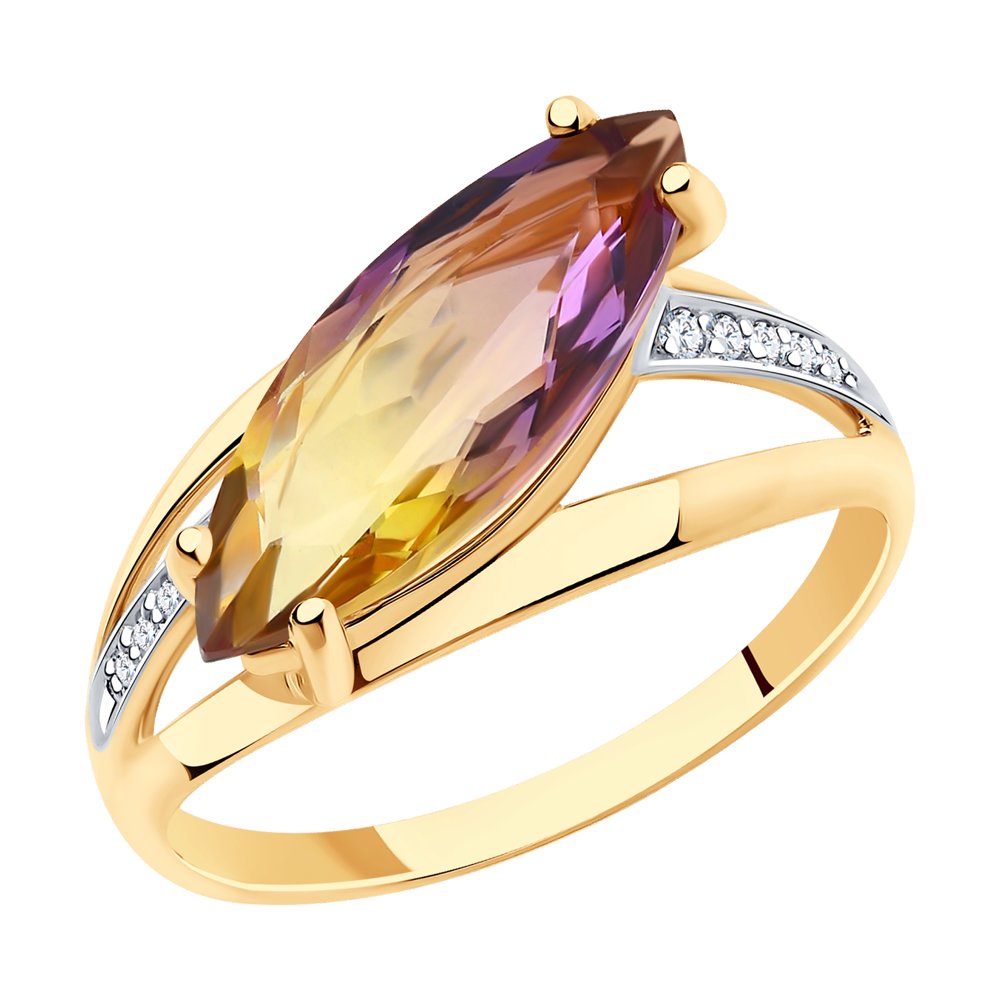 Кольцо перстень из желтого золота р. 18,5 SOKOLOV 715917, ситалл искусственный/фианит