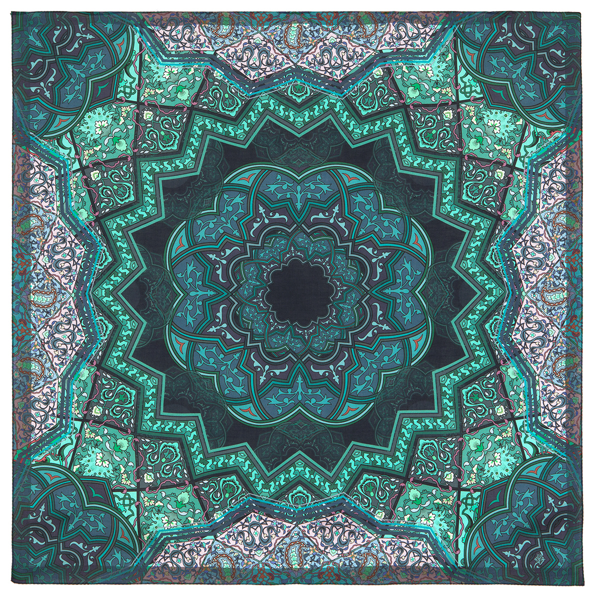 Платок женский Павловопосадский платок 10394 зеленый, 80х80 см