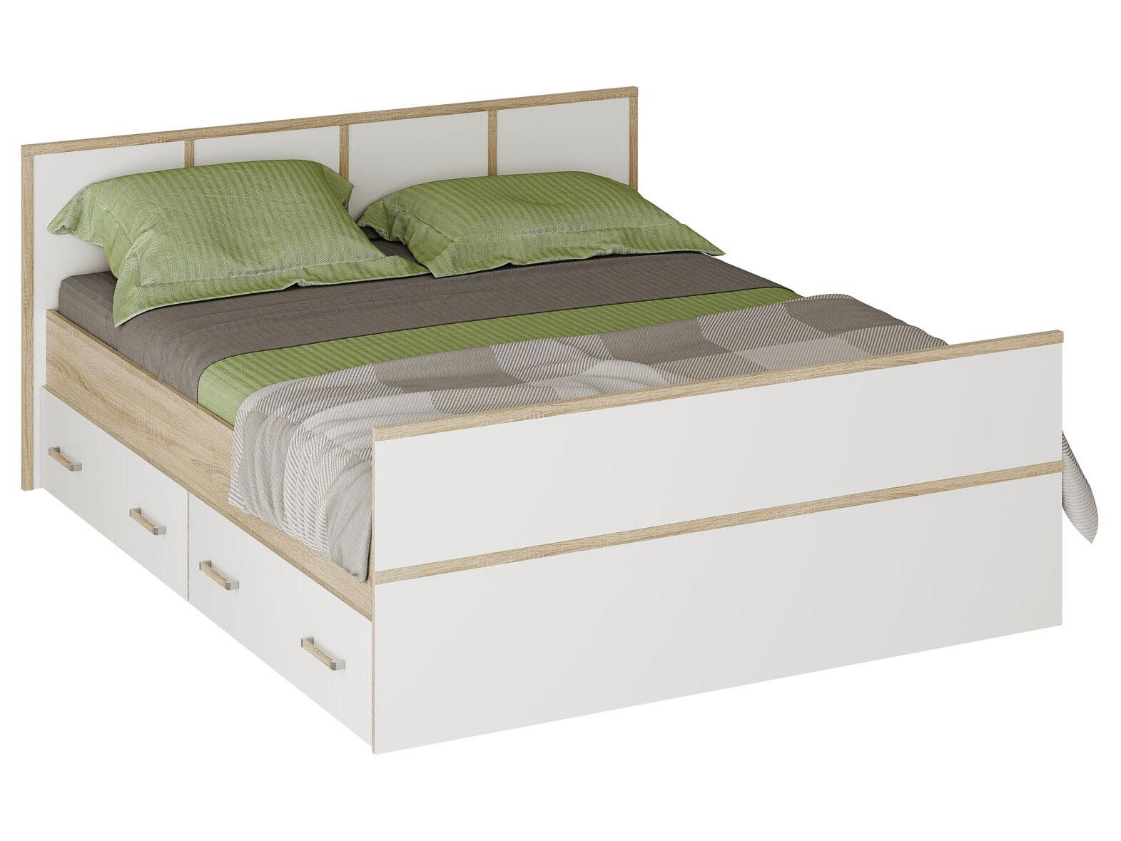 Двуспальная кровать BTS Сакура Дуб Сонома/Белый, 160х200 см