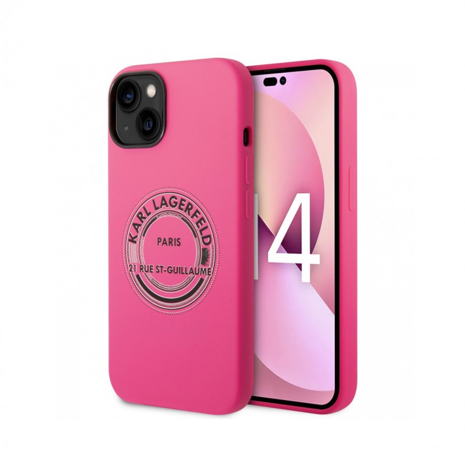 Чехол CG Mobile Karl Lagerfeld Liquid silicone Round RSG logo Hard для iPhone 14, Розовый