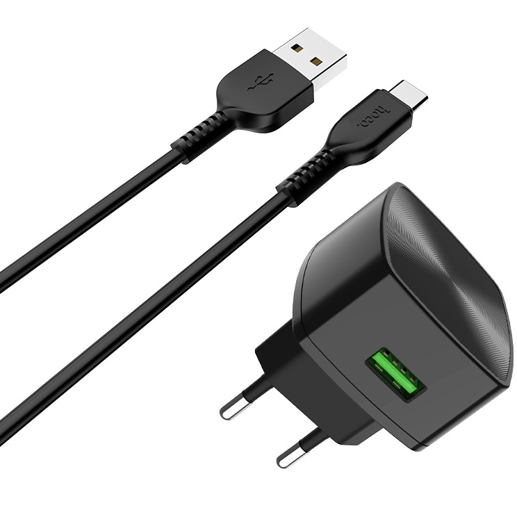 Сетевое зарядное устройство QC 3.0 с кабелем USB Type-C Hoco C70A Cutting-Edge - Черное