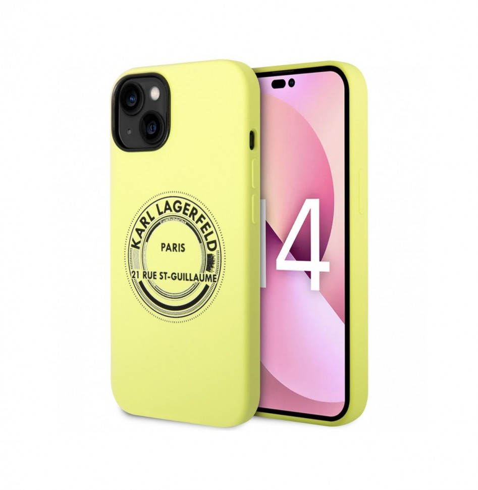ЧехолKarl Lagerfeld Liquid silicone Round RSG logo Hard для iPhone 14 Plus, Зеленый