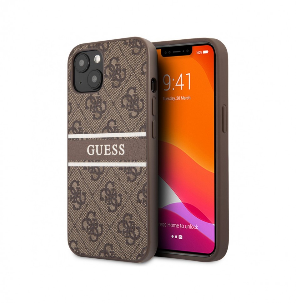 Чехол CG Mobile Guess PU 4G Stripe printed logo Hard для iPhone 14, Коричневый