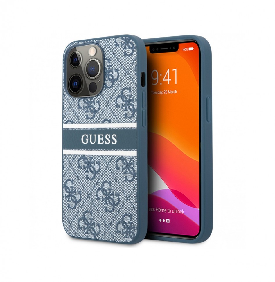 Чехол Guess PU 4G Stripe printed logo Hard для iPhone 14 Pro, Синий