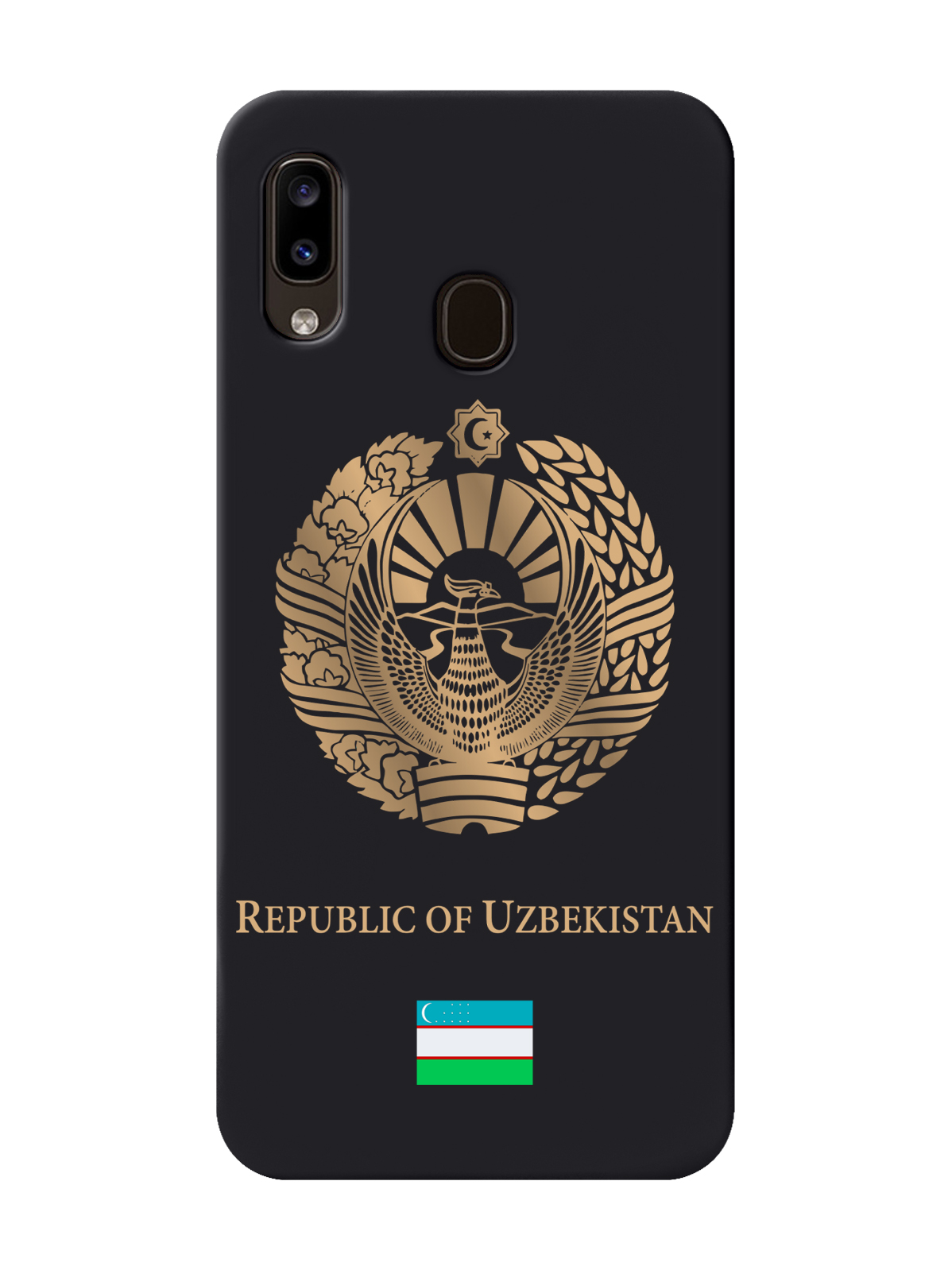 Чехол SignumCase для Samsung Galaxy A30 Золотой Герб Узбекистана черный