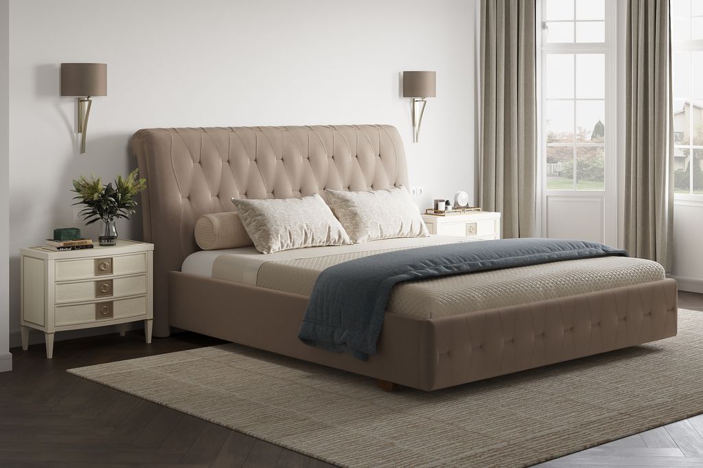 Кровать двуспальная MyCloud Бордо 200x200 с мягкими подушками в изголовье