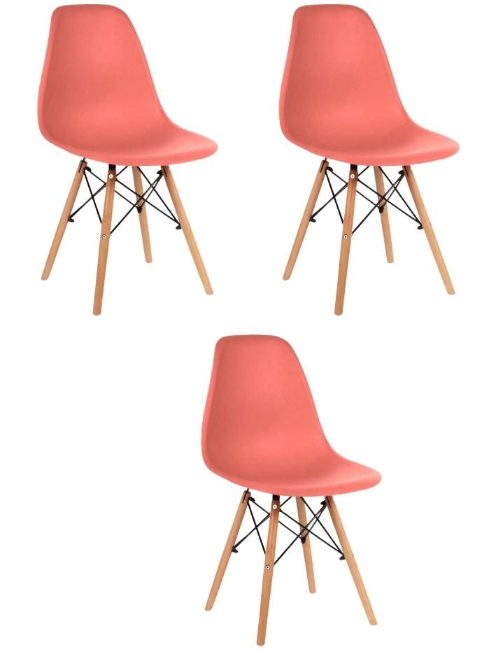 Стул для кухни СтулБержи EAMES DSW, деревянные ножки, 3 шт., коралловый