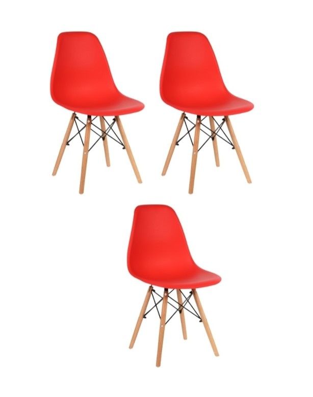 Стул для кухни СтулБержи EAMES DSW, деревянные ножки, 3 шт., красный