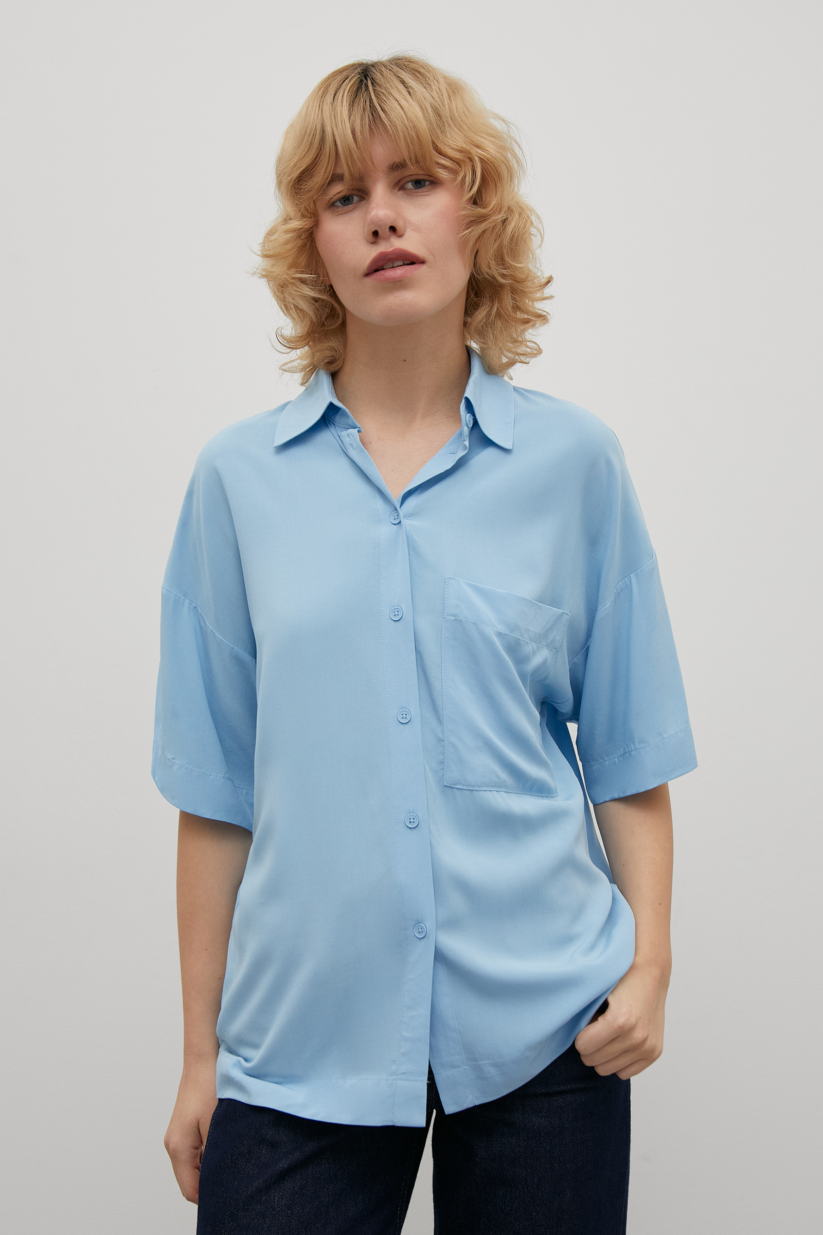 Рубашка женская Finn Flare BAS-10060 голубая 2XL