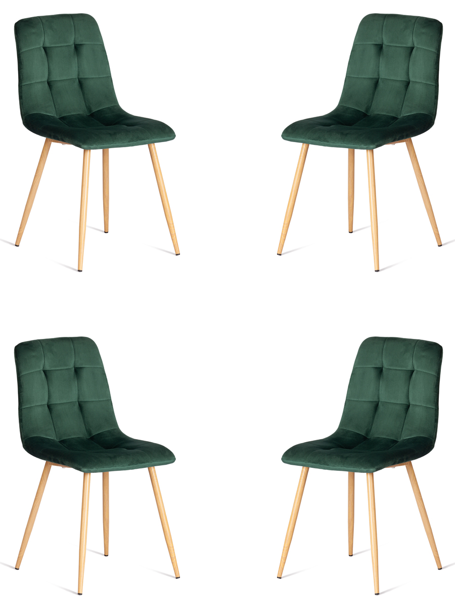 Комплект стульев для кухни TetChair CHILLY 4 шт, вельвет, зеленый/натуральный