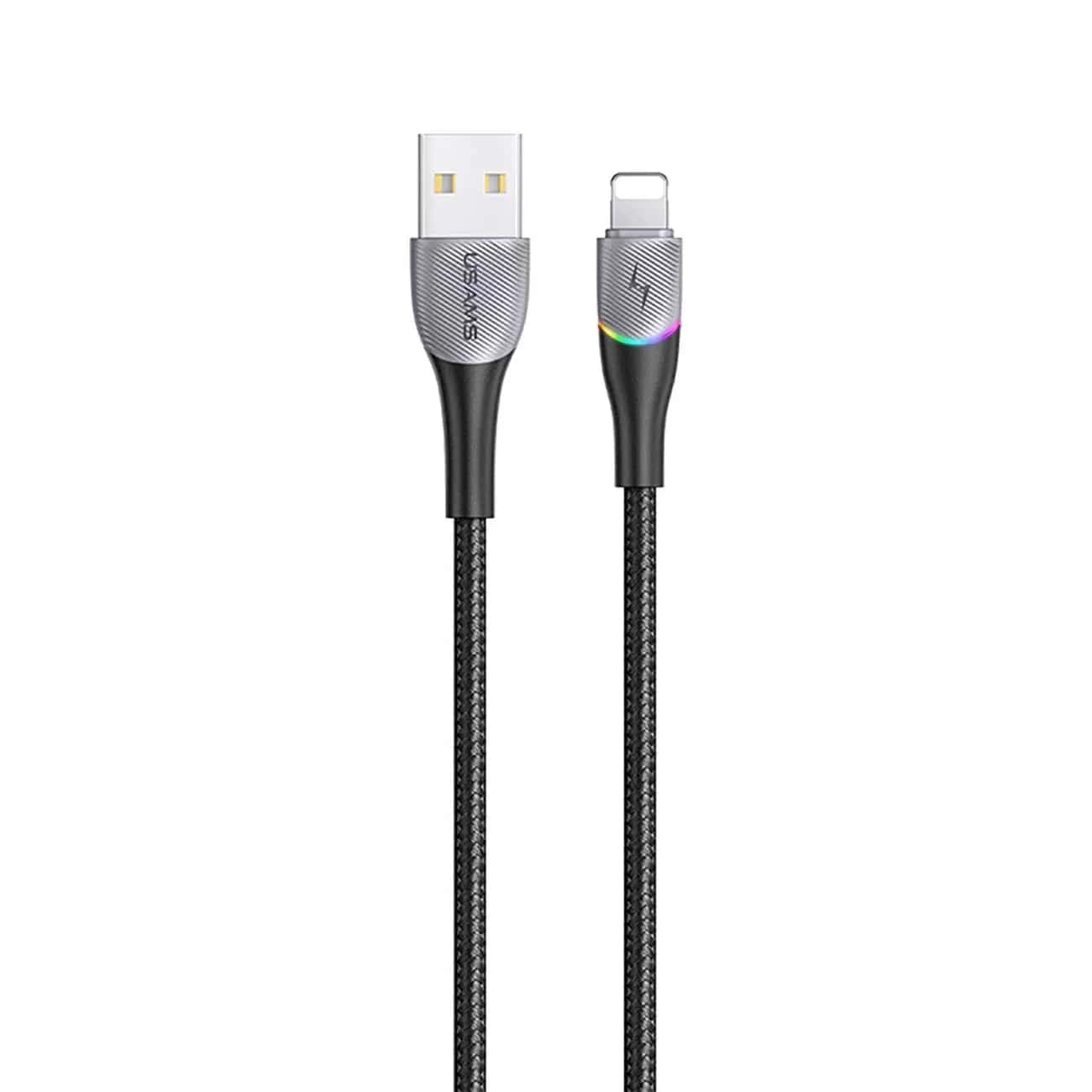 Кабель USAMS УТ000029632 USB-Lightning, 2,4А, подсвет.нейлон.1,2 m,черный