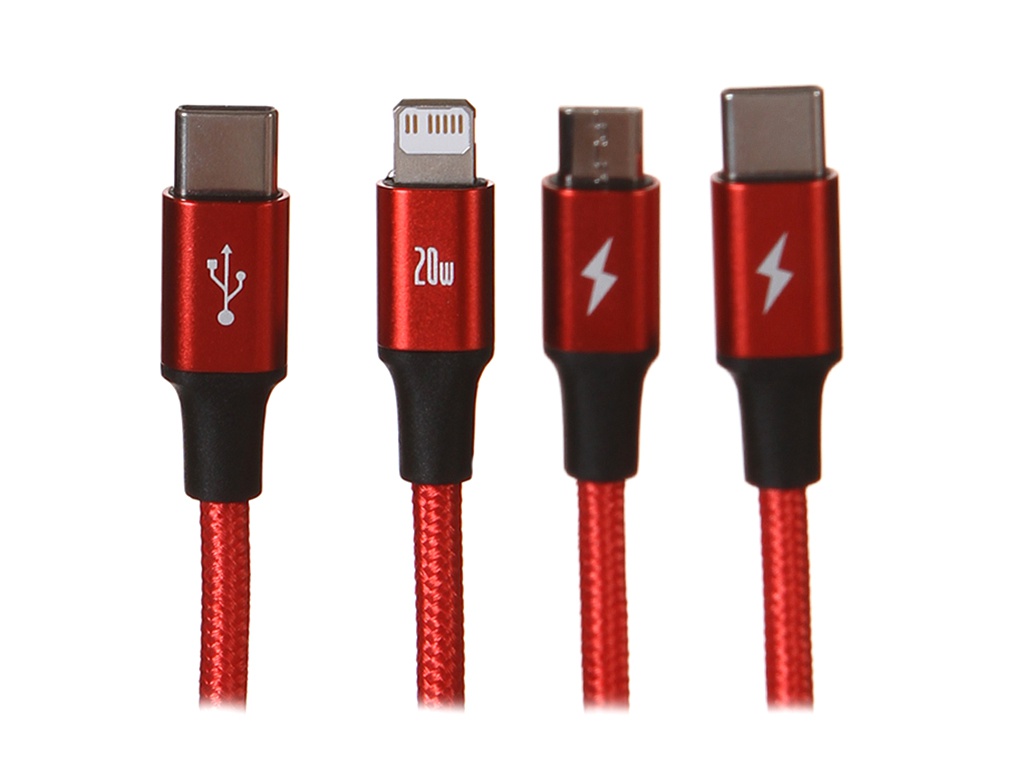 Аксессуар Baseus Rapid Series Type-C - Type-C/Lightning/MicroUSB PD 20W 1.5m Red