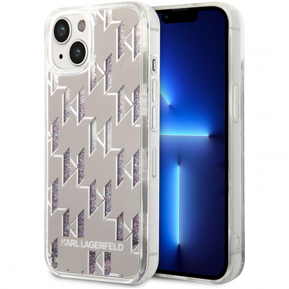 Чехол cg mobile karl lagerfeld liquid glitter monogram для iphone 14, серебристый