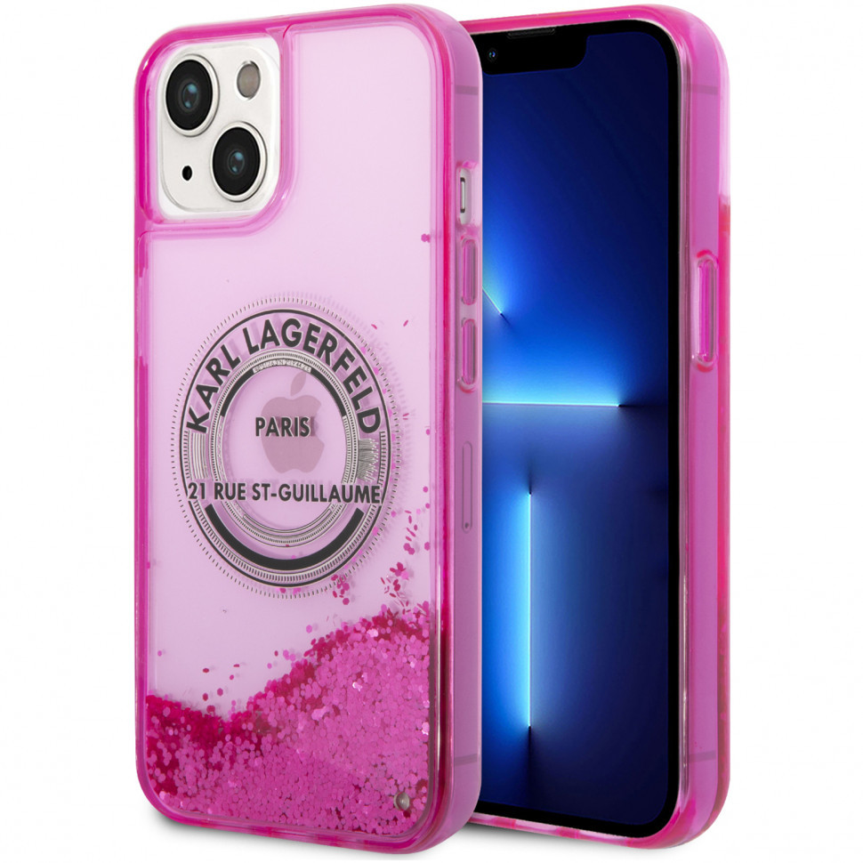 Чехол cg mobile karl lagerfeld liquid glitter rsg logo hard для iphone 14 plus, розовый