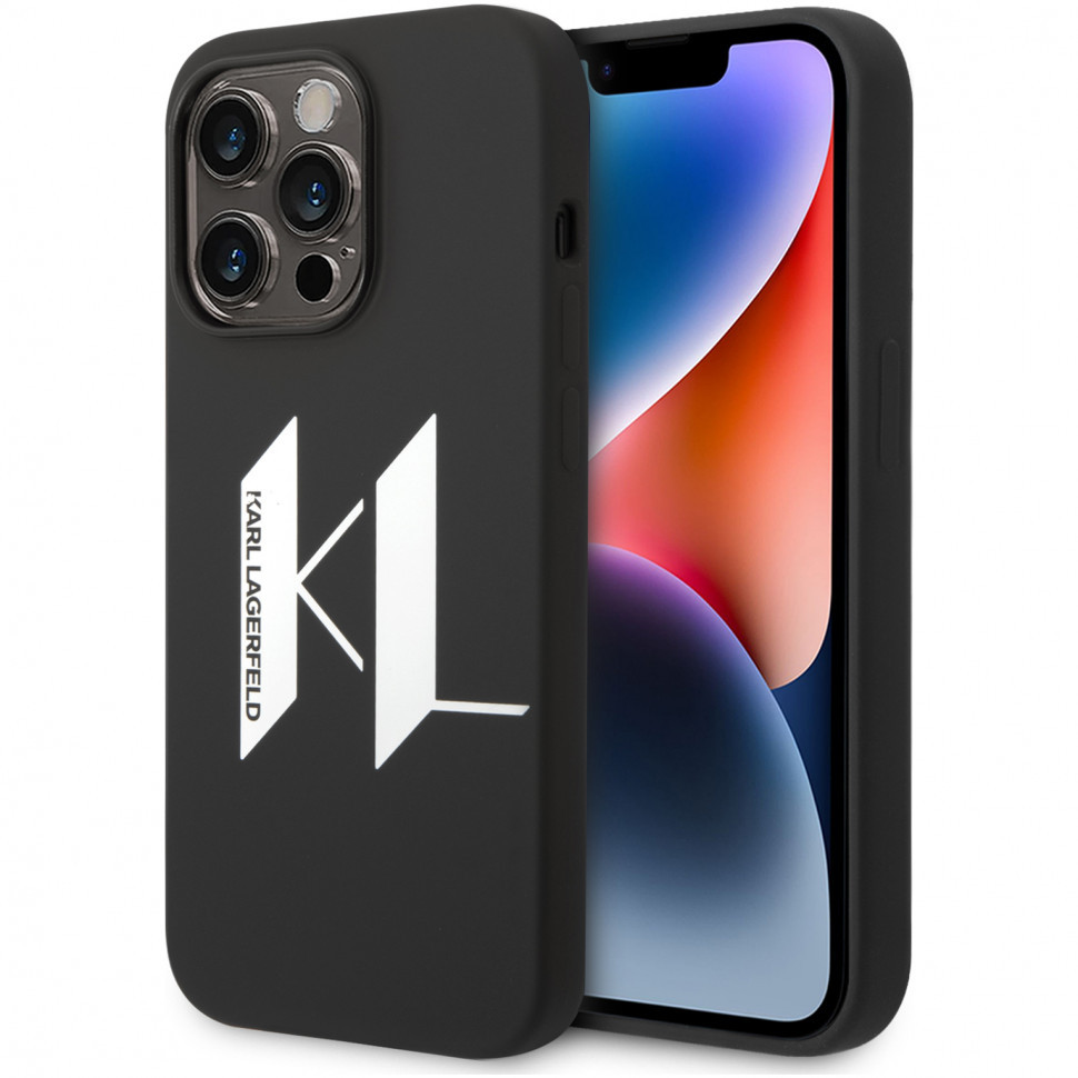 Чехол Karl Lagerfeld liquid silicone big kl logo hard для iphone 14 pro, черный