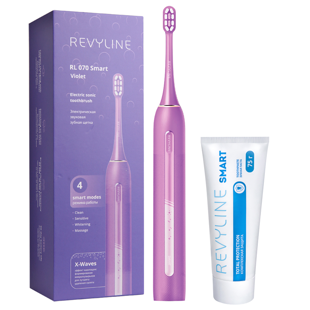Электрическая зубная щетка Revyline RL 070+зубная паста фиолетовый