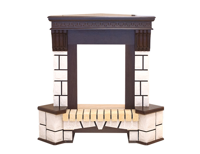 Портал каминный угловой RealFlame Stone Corner AO, античный дуб, белый камень