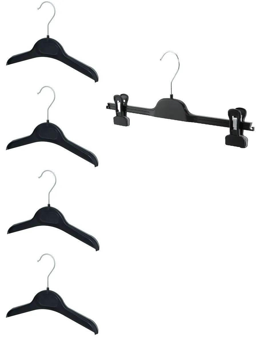 Набор Valexa вешалок ВС-8 для детской одежды, черная, 4шт + PV-36 брючная, черная, 1шт