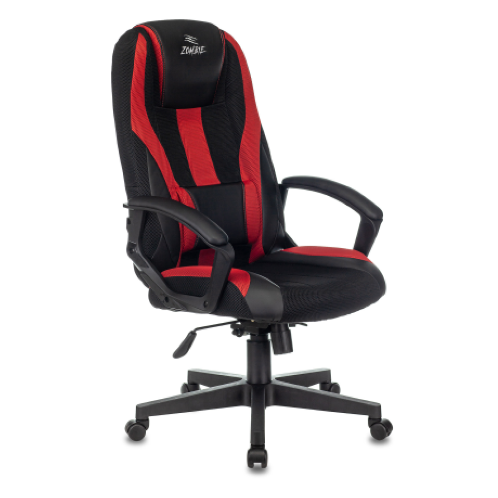 Кресло компьютерное геймерское игровое Бюрократ Zombie 9 текстиль/экокожа, черный/красный