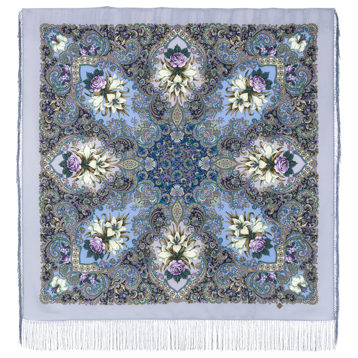 Платок женский Павловопосадский платок 1862 фиолетовый/синий, 125х125 см