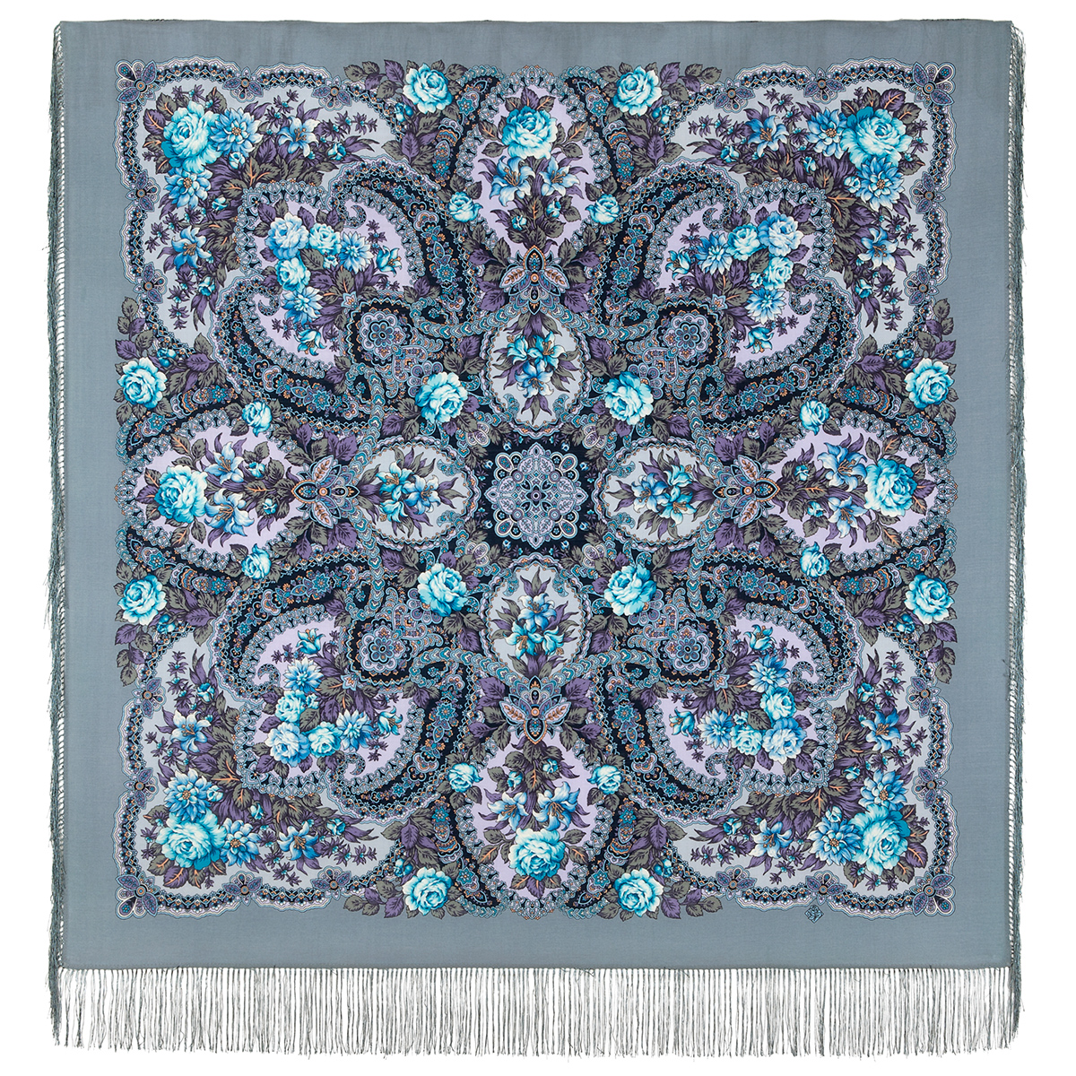 Платок женский Павловопосадский платок 1882 фиолетовый/бирюзовый, 125х125 см