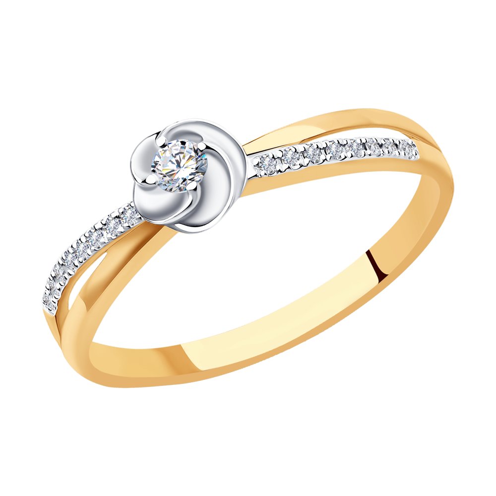 Кольцо помолвочное из комбинированного золота р. 18 SOKOLOV Diamonds 1011444, бриллиант