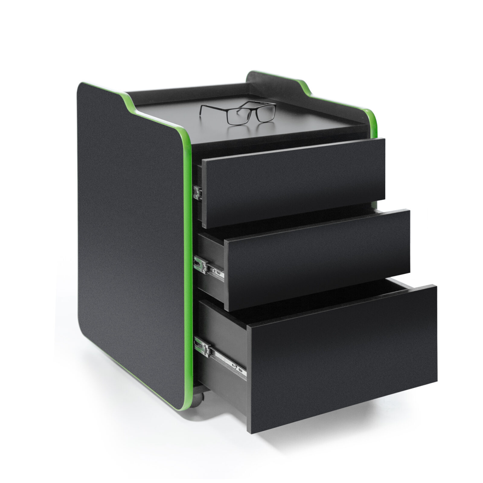 Тумба для игрового компьютерного стола VMMGAME CASE 50 с ящиками, черно-зелёный