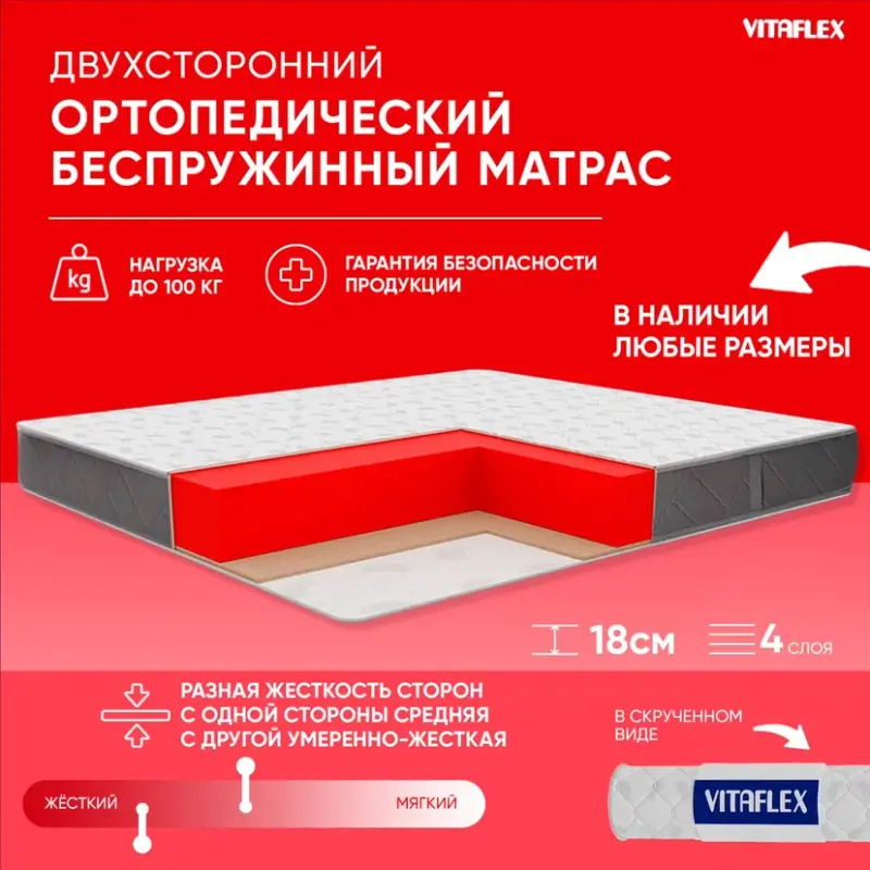 Ортопедический беспружинный матрас VITAFLEX Anatomic 17V Sk 100x190