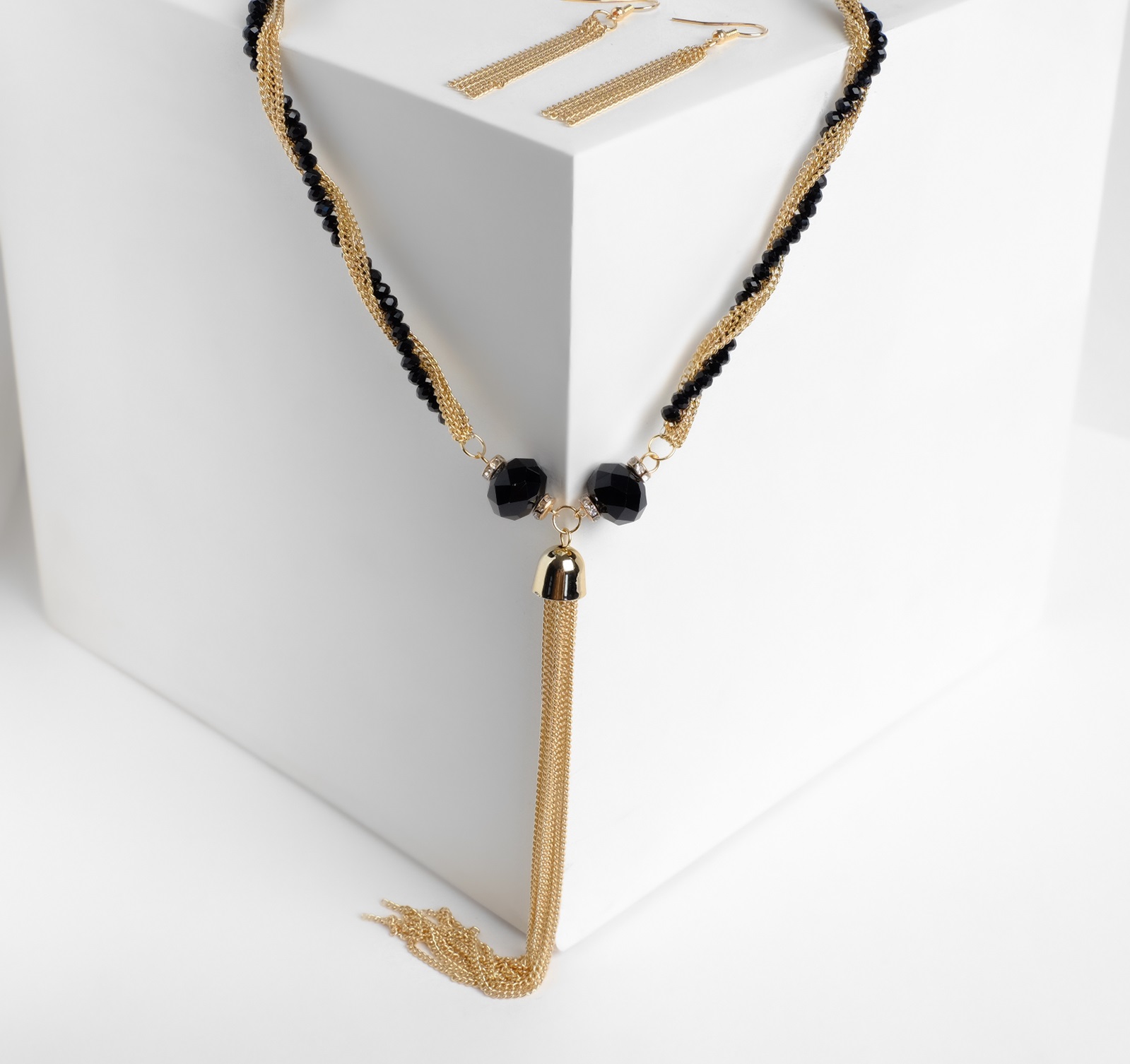 Набор 2 предмета: серьги, бусы "Унисон" накрученность, цвет чёрный в золоте, 60см