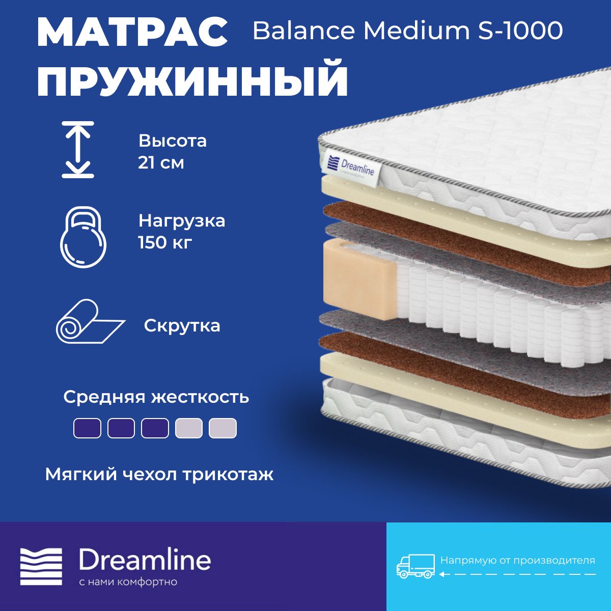 Матрас Dreamline Balance Medium S1000 независимые пружины 200x200 см