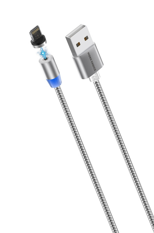 Дата-кабель More choice K61Si, Smart USB 2.4A для Lightning 8-pin Magnetic, нейлон 1м Grey