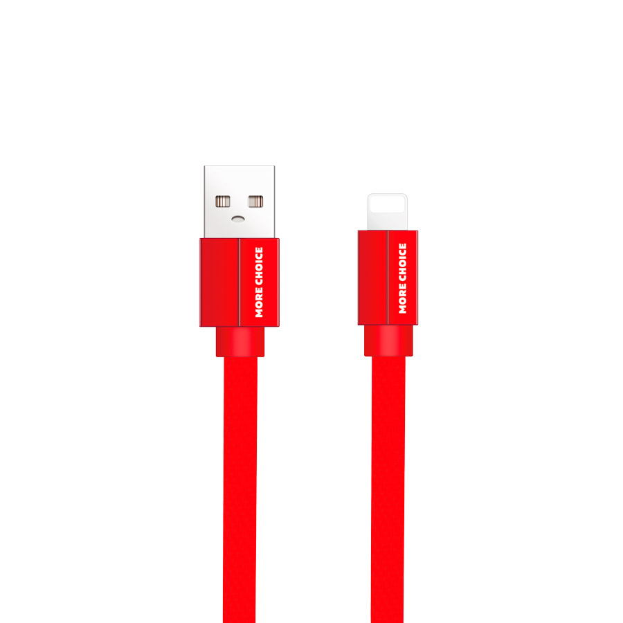 Дата-кабель More choice K20i USB 2.1A для Lightning 8-pin плоский нейлон 1м Red