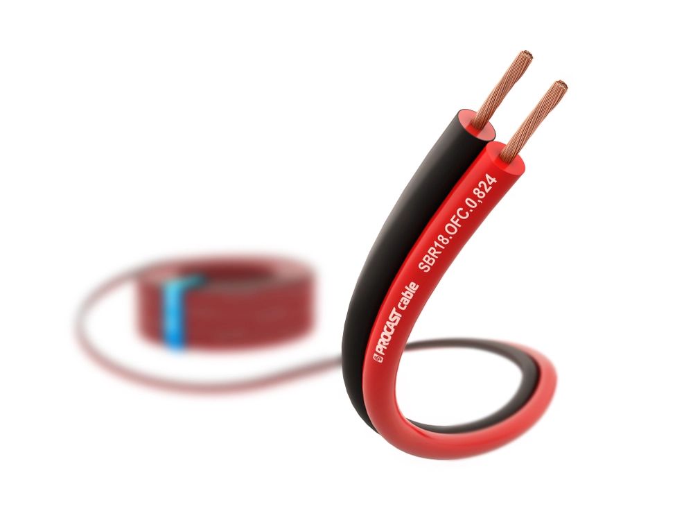 Акустический красно-черный спикерный кабель 2х0,824mm? PROCAST cable SBR 18.OFC.0,824 25 м