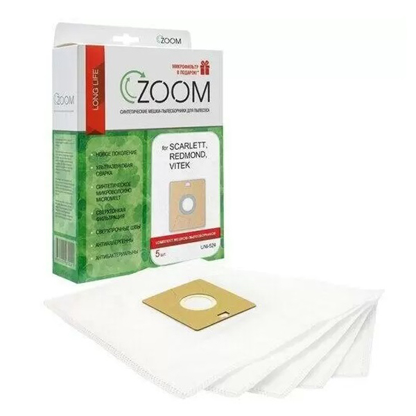 Пылесборники ZooM UNI-524 для пылесосов Scarlett Redmond Vitek белые 5 шт