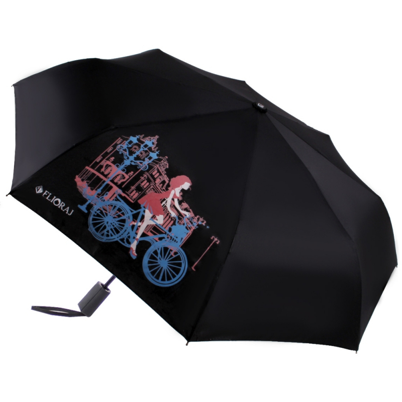 Зонт складной женский полуавтоматический Flioraj 100803 FJ черный