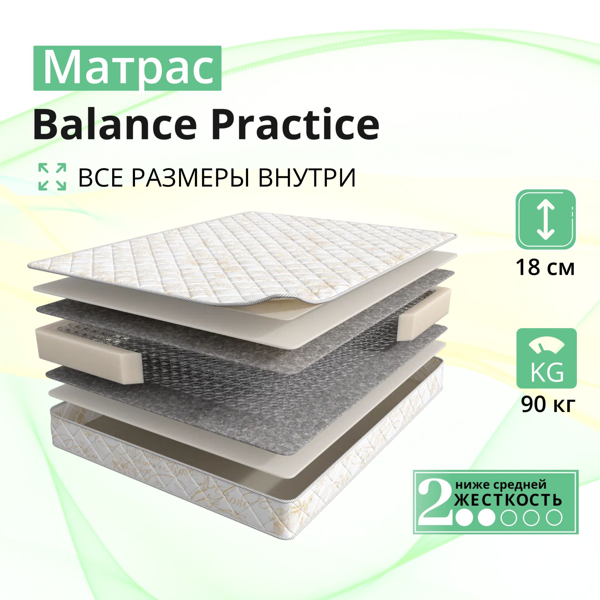 Ортопедический матрас Мир Матрасов Balance Practice, зависимые пружины, 120х190 см