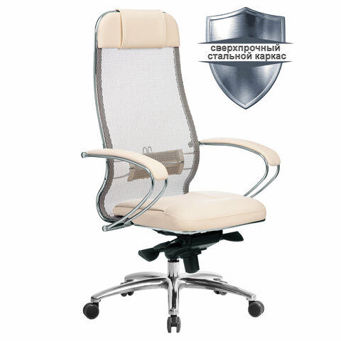 Кресло офисное МЕТТА "SAMURAI" SL-1.04, сверхпрочная ткань-сетка/рециклированная кожа
