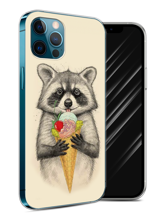 Чехол Awog на Apple iPhone 12 / Айфон 12 "Енот с мороженым"