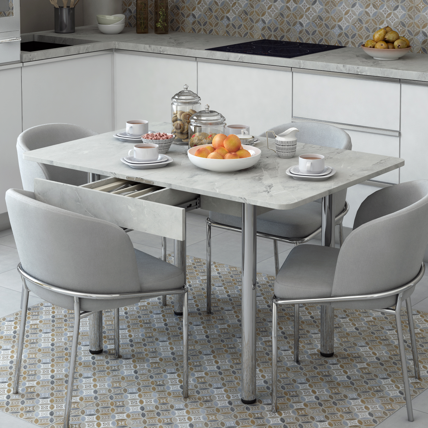Стол раскладной кухонный REGENT style, с ящиком, 58(116)х77х76 см, Венис