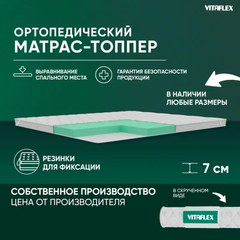 Матрас-топпер ортопедический Vitaflex Soft Tricot 6x4Sk беспружинный 150x190 см