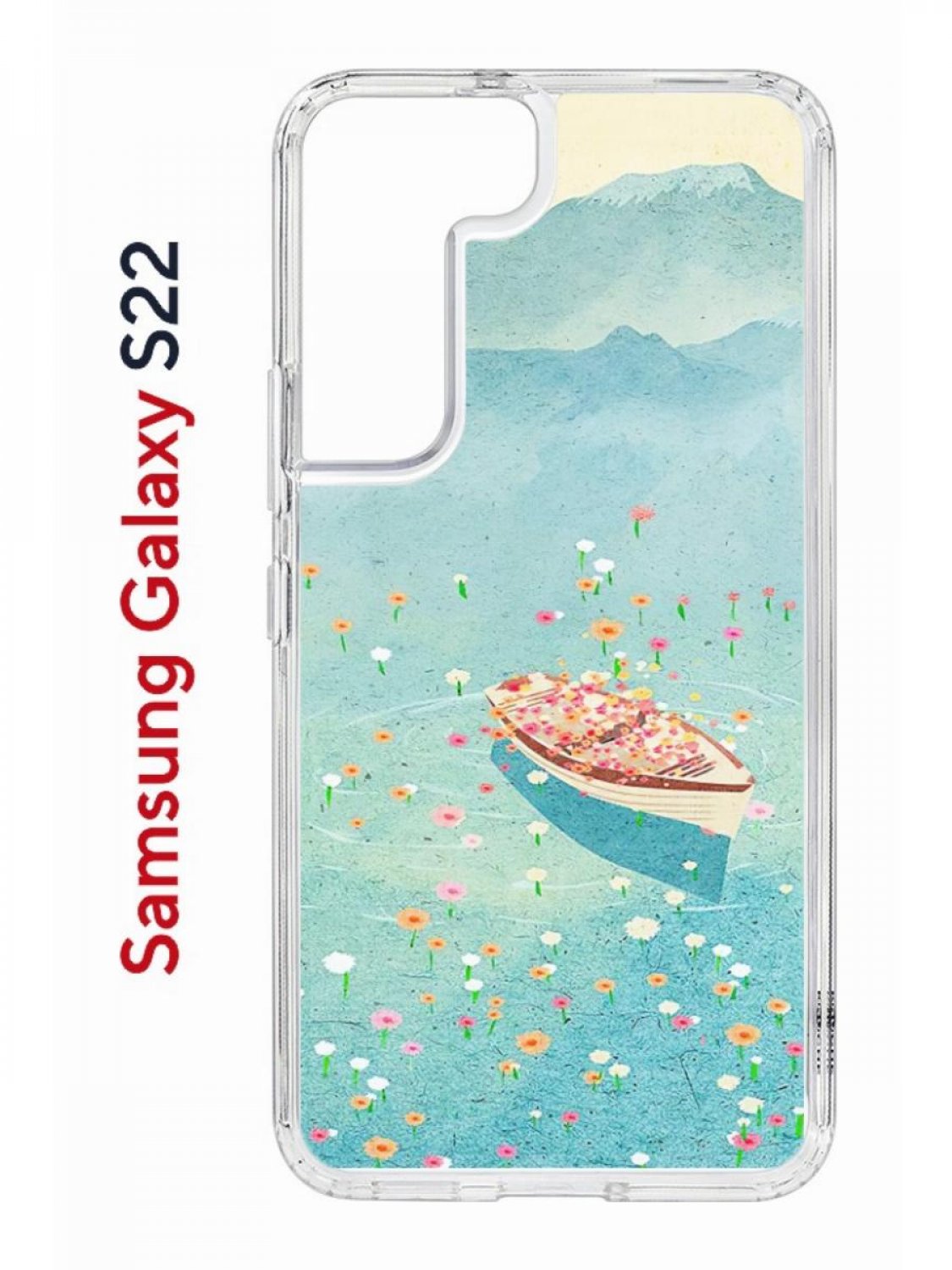 Чехол на Samsung S22 Kruche Print озеро цветов,противоударный бампер,с защитой камеры
