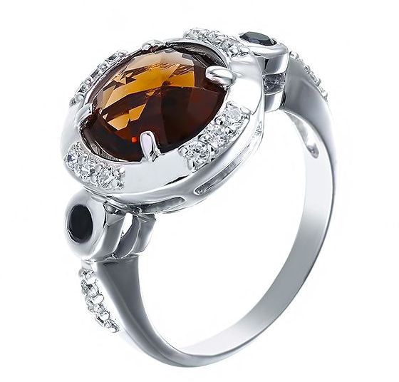 Кольцо из серебра р. 15,5 Джей Ви GRE2890, раухтопаз/фианит