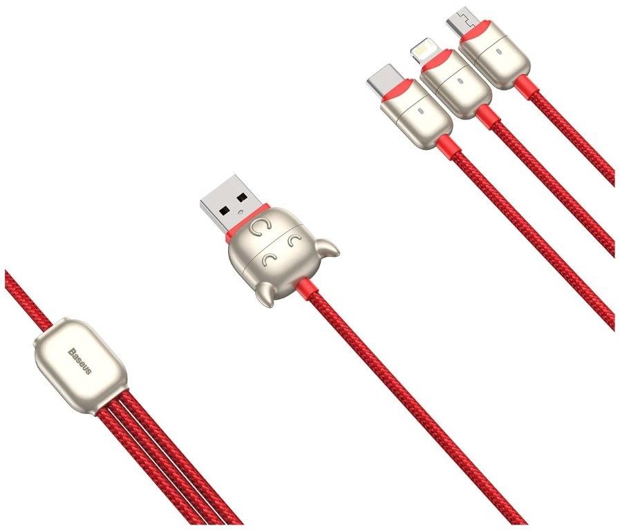 Кабель Baseus Year of the Ox 3 in 1 USB - Lightning/Type-C/Micro USB 3.5А, 1.2 м, красный