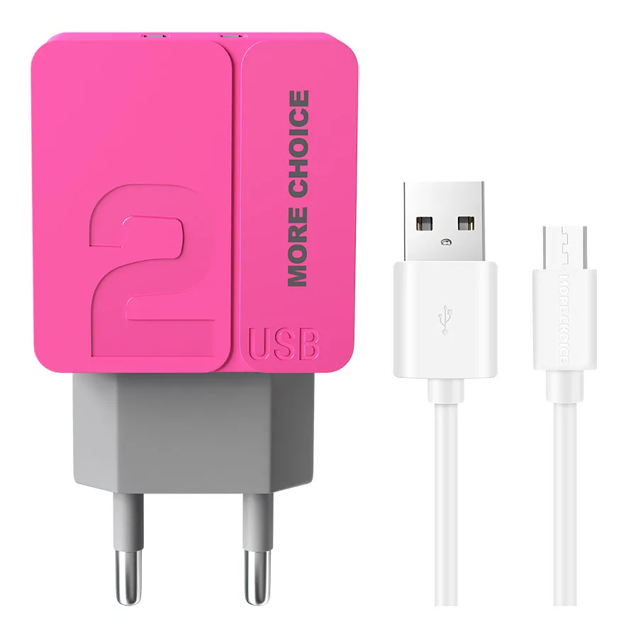 Сетевое зарядное устройство NC46m More Choice 2USB - Micro USB 2.4A, 1м Pink