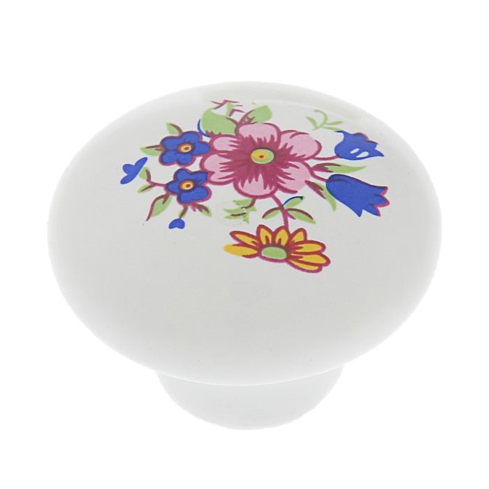 Ручка кнопка FLOWER Ceramics 017, керамическая, белая