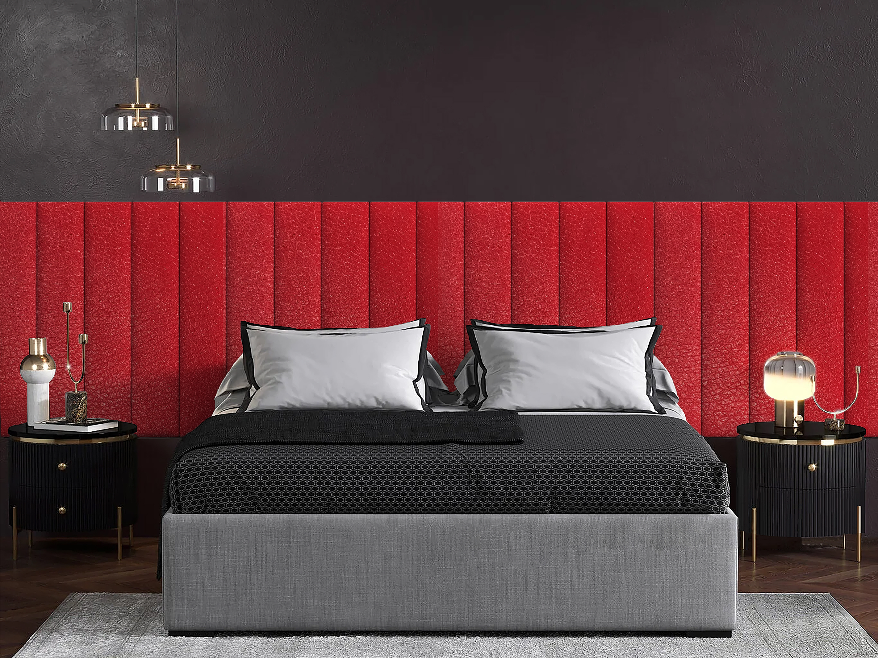 Панель кровати Eco Leather Red 20х100 см 4 шт.